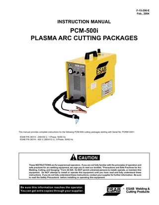 PLASMA CUTTING MACHINE (pcm500i) manual para udo de maquina plasma. | PDF