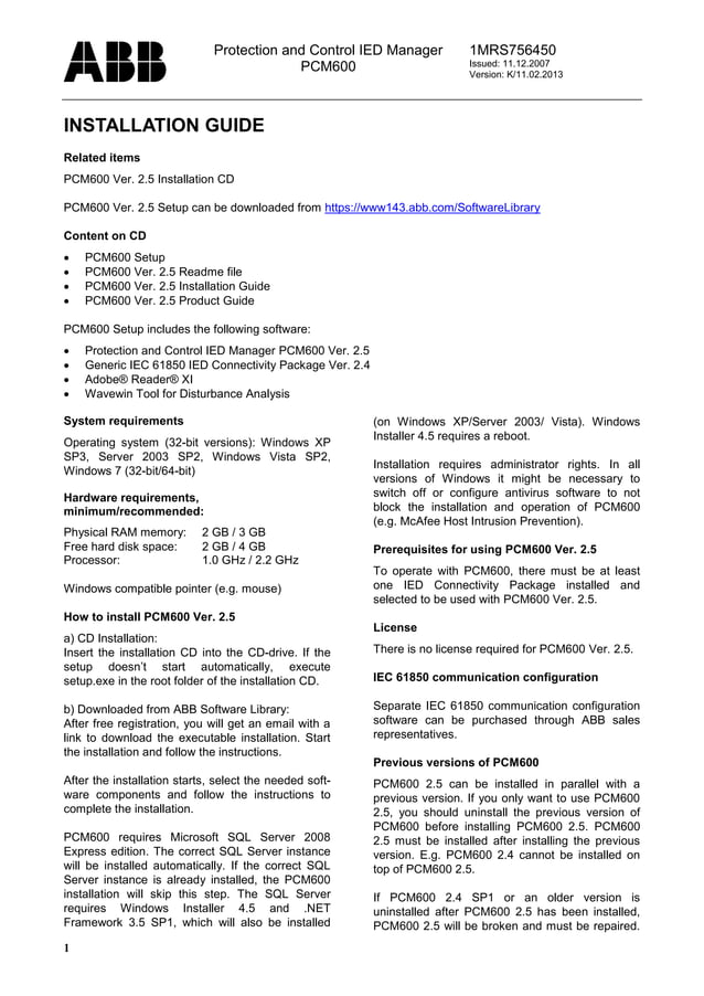 Pcm600 v2.5 installation guide | PDF
