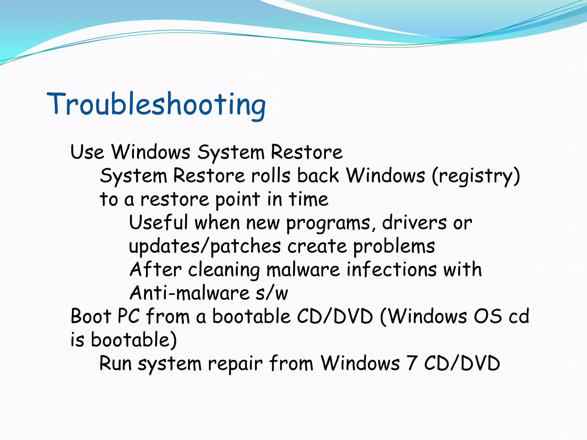 PC Maintenance Security and Troubleshooting | PPTX | Operating Systems | Computer Software and ...
