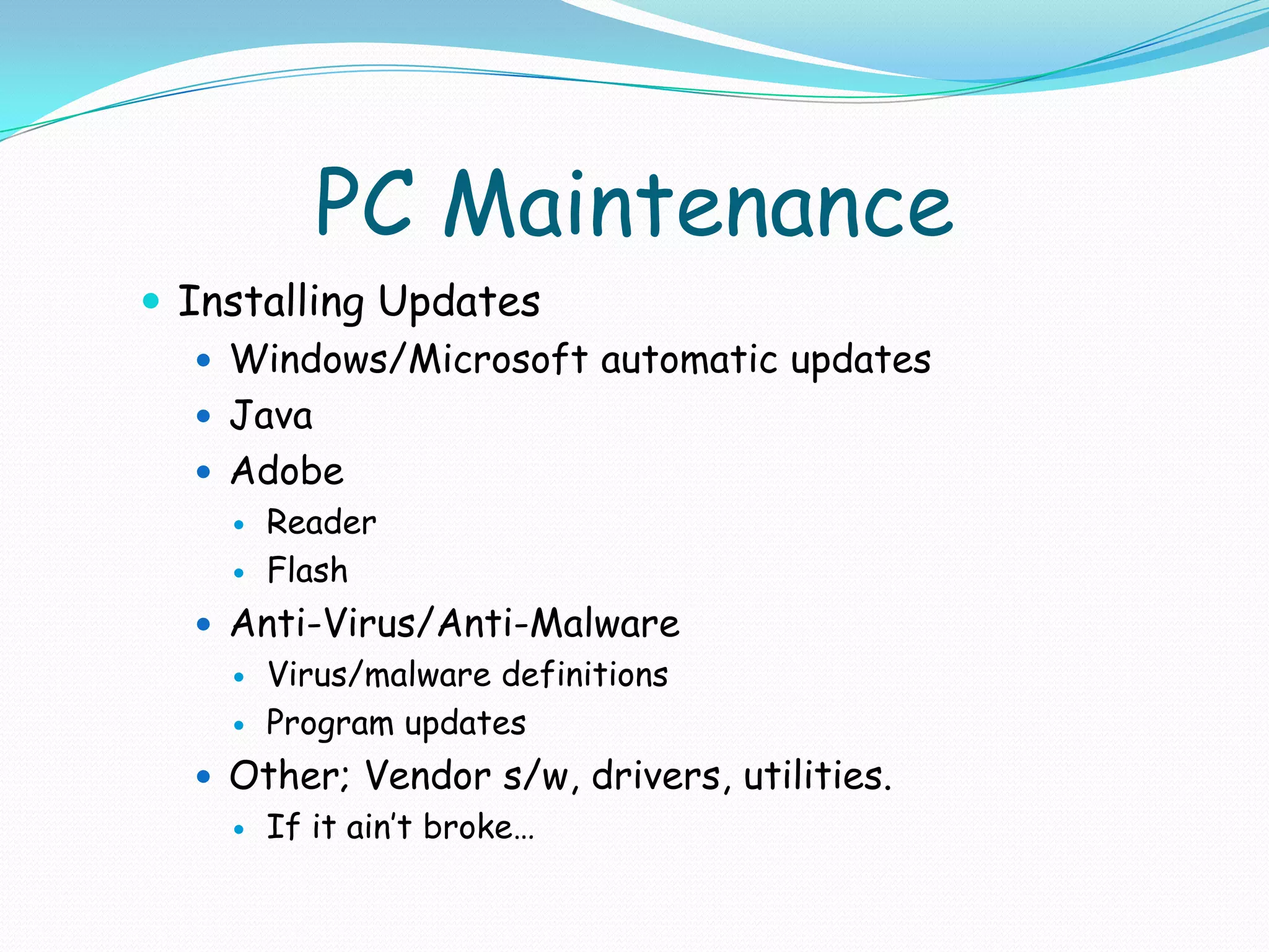 PC Maintenance Security and Troubleshooting | PPTX | Operating Systems | Computer Software and ...