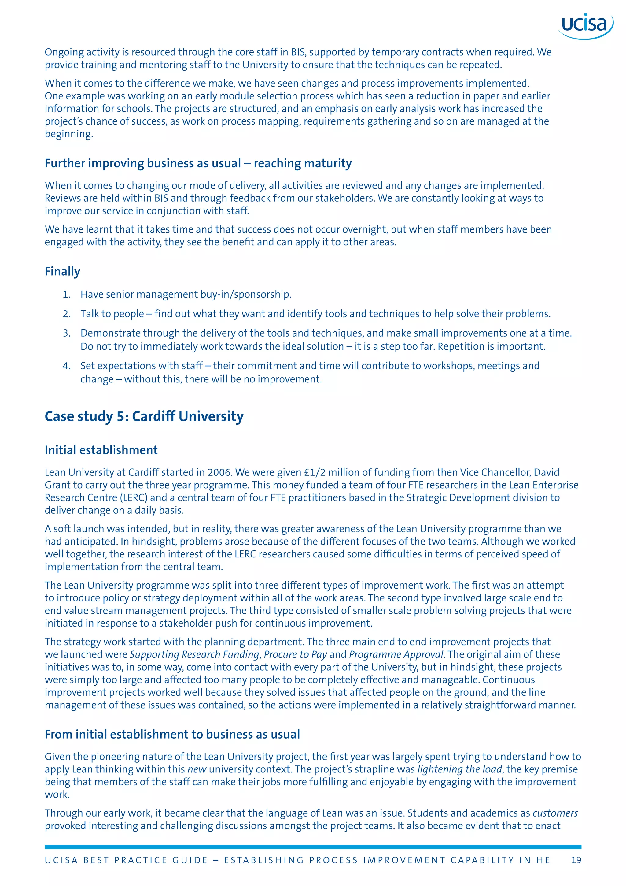 UCISA Toolkit - Establishing Process Improvement Capability in an HE ...