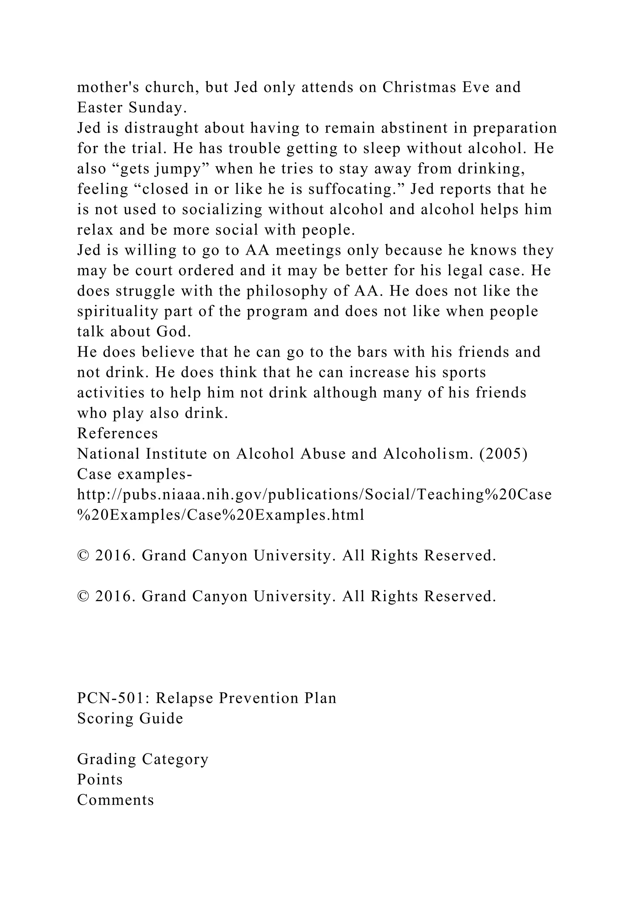 PCN-501 Case StudyJed Relapse Prevention PlanJed is.docx