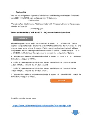 PCNSE Palo Alto Networks PCNSE (PAN-OS 11.0) Certified Security Engineer Exam dumps | PDF