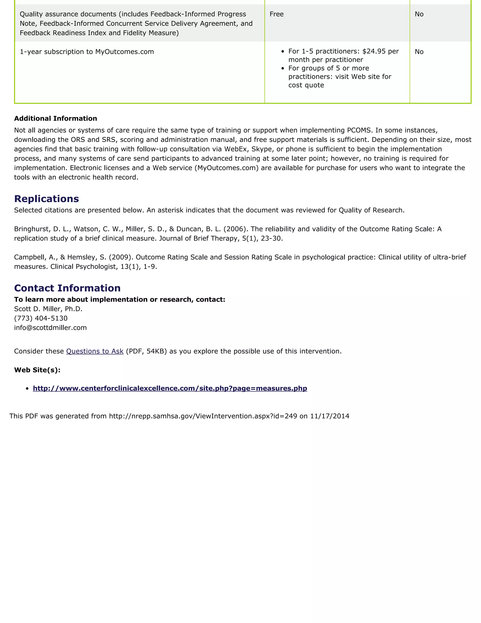 PCOMS ICCE SAMHSA Review | PDF