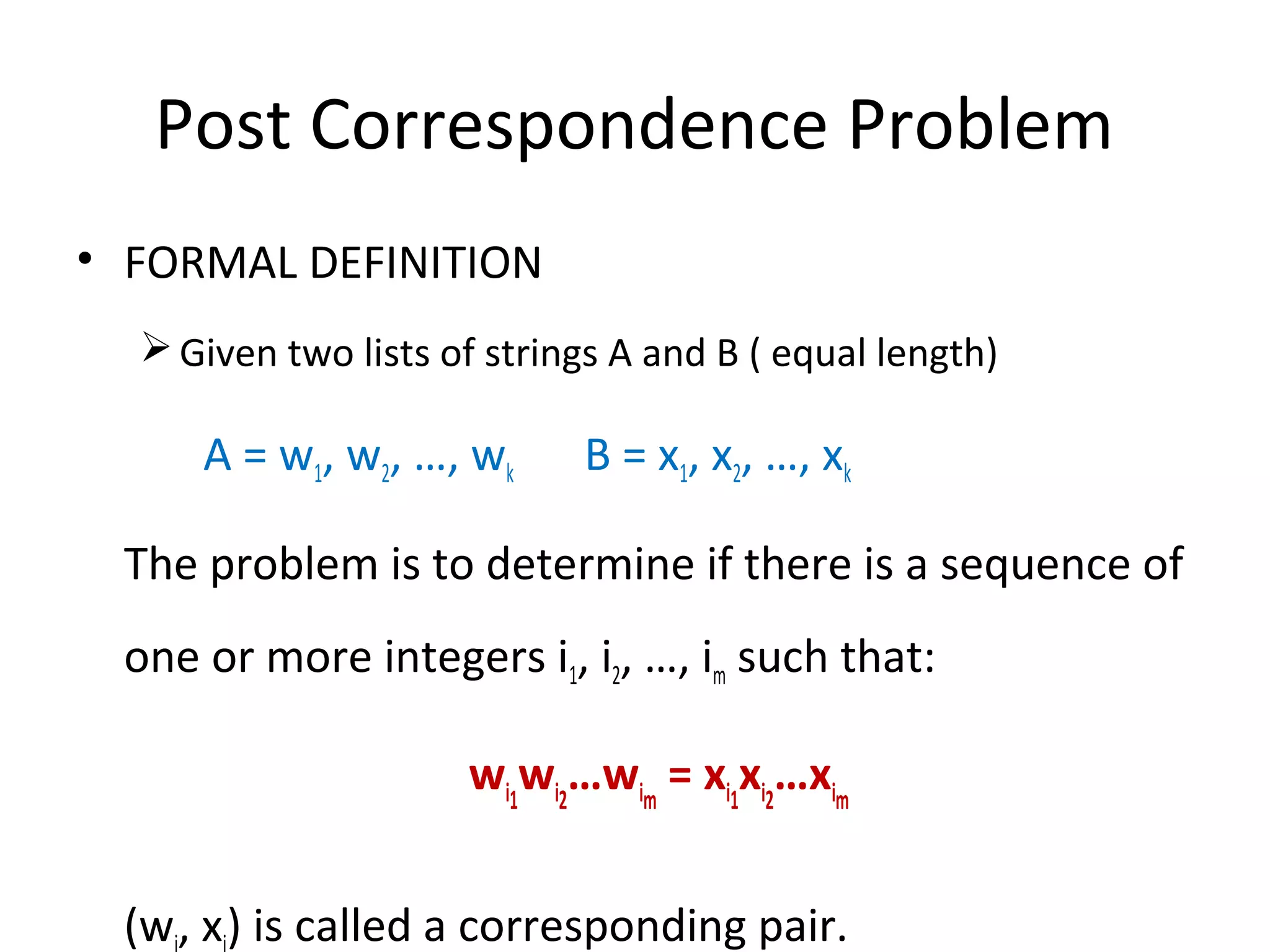 POST’s CORRESPONDENCE PROBLEM | PPT