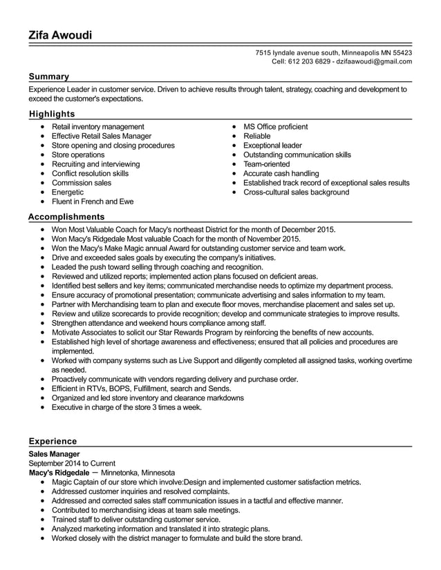 Zifa Awoudi's resume | PDF