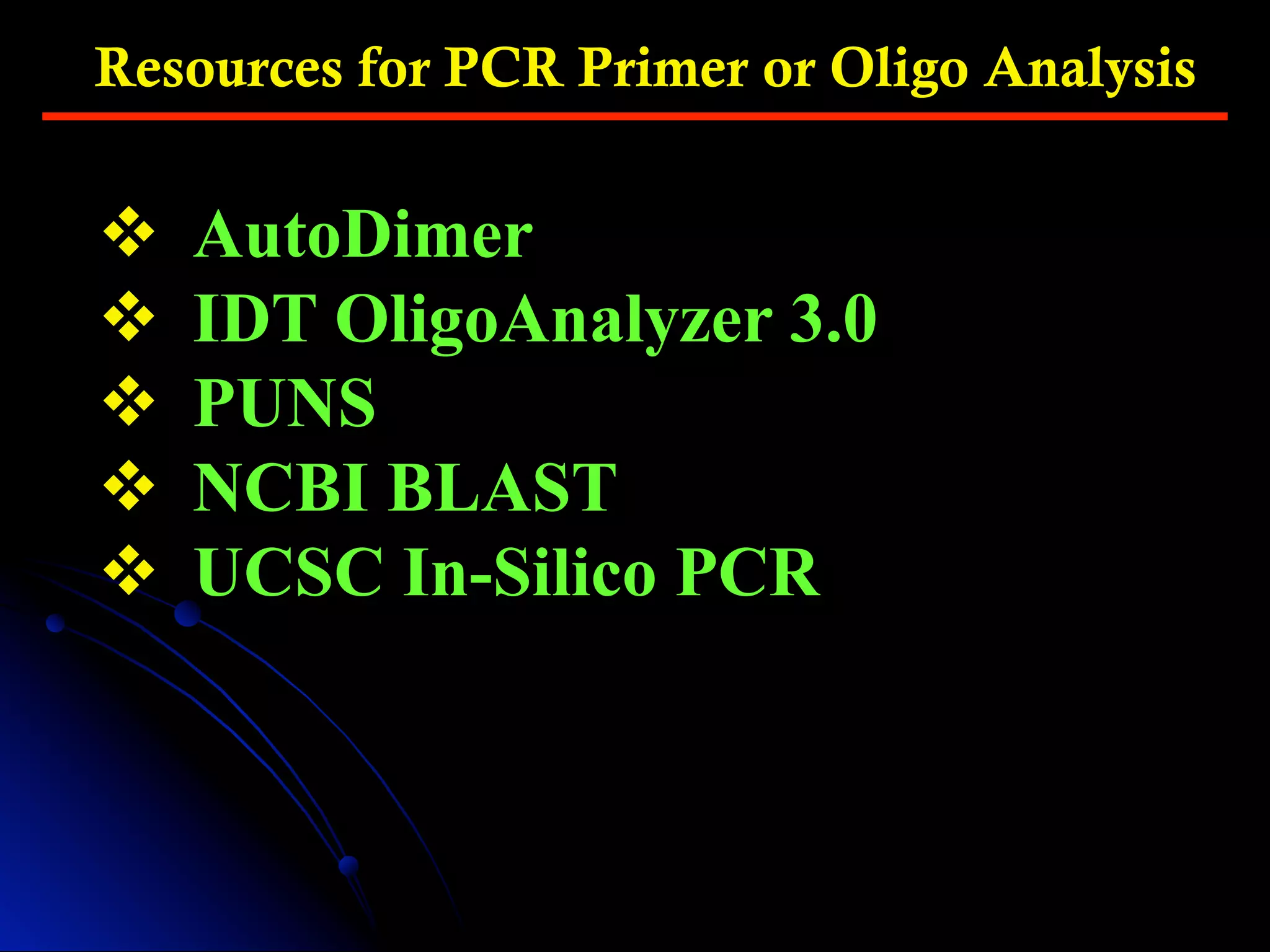 Pcr primer design | PDF