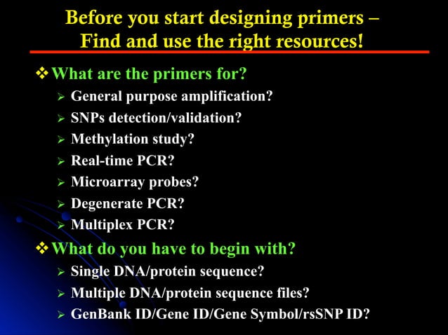 Pcr primer design | PDF | Chemistry | Science