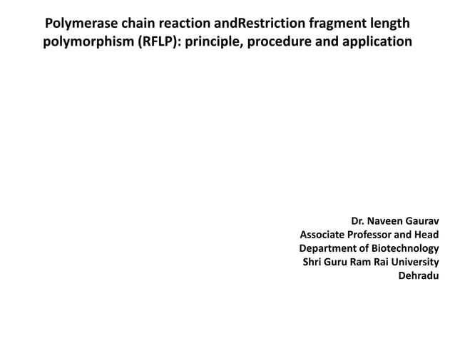 Polymerase chain reaction andRestriction fragment length polymorphism ...