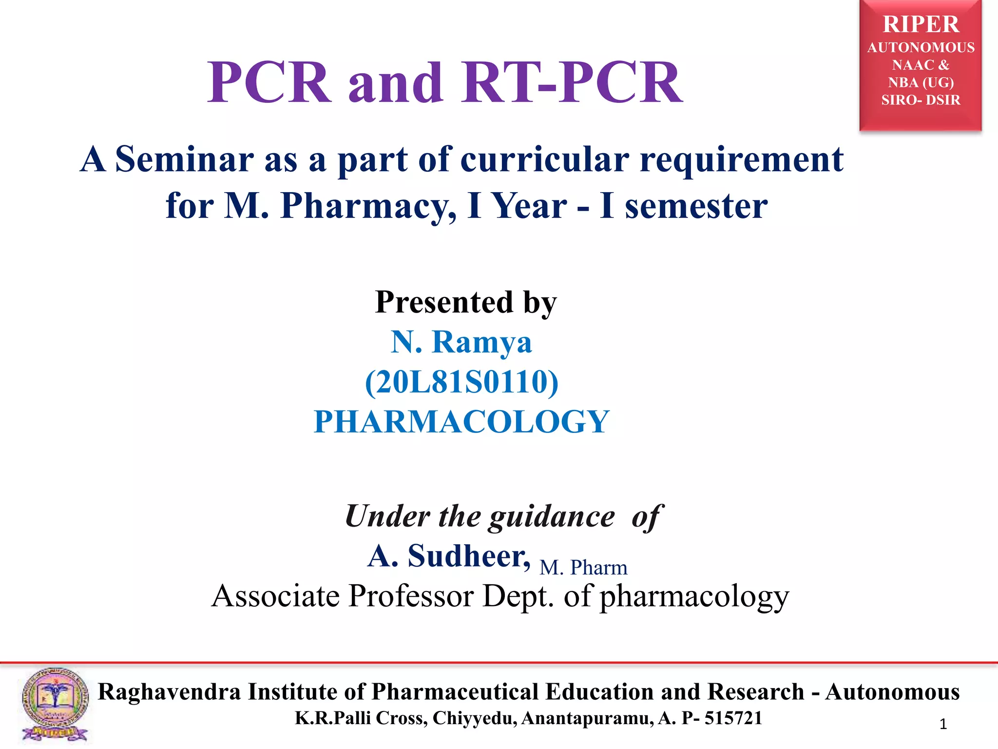 PCR and RT-PCR | PPTX