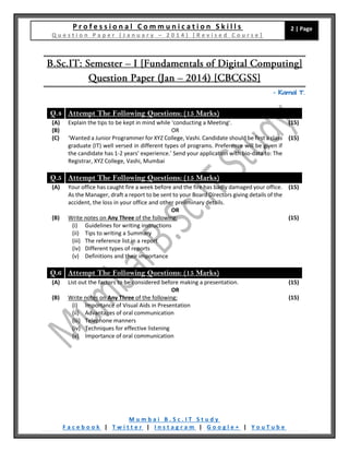 [Question Paper] Professional Communication Skills (Revised Course ...