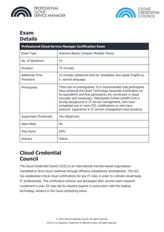 Professional Cloud Service Manager Certification Training Course | PDF
