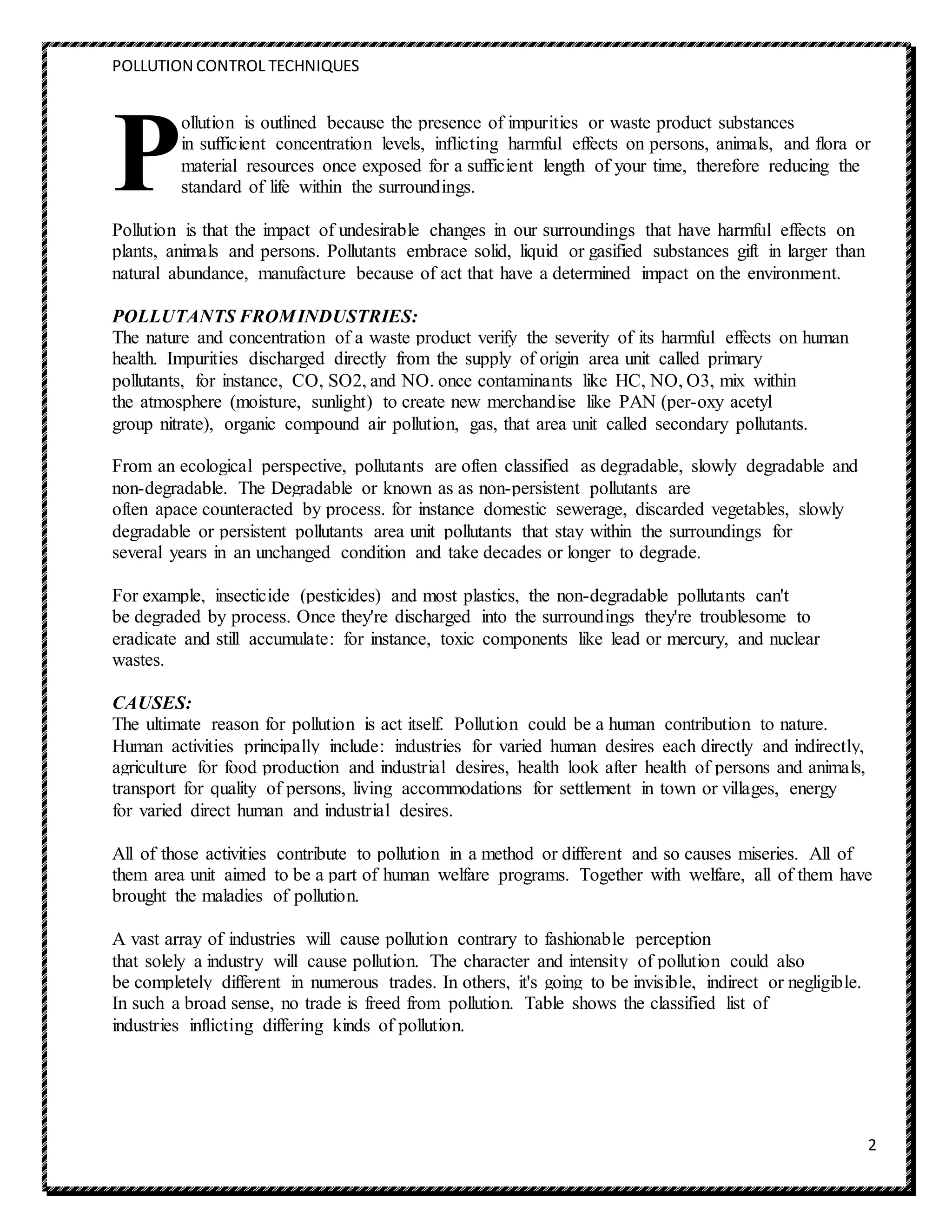 Pollution Control Techniques | PDF