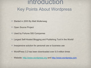 Introduction to Wordpress (Research Based) | PPT