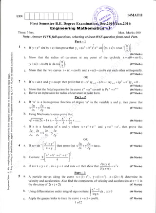 1st Semester Physics Cycle (Dec-2015; Jan-2016) Question Papers | PDF