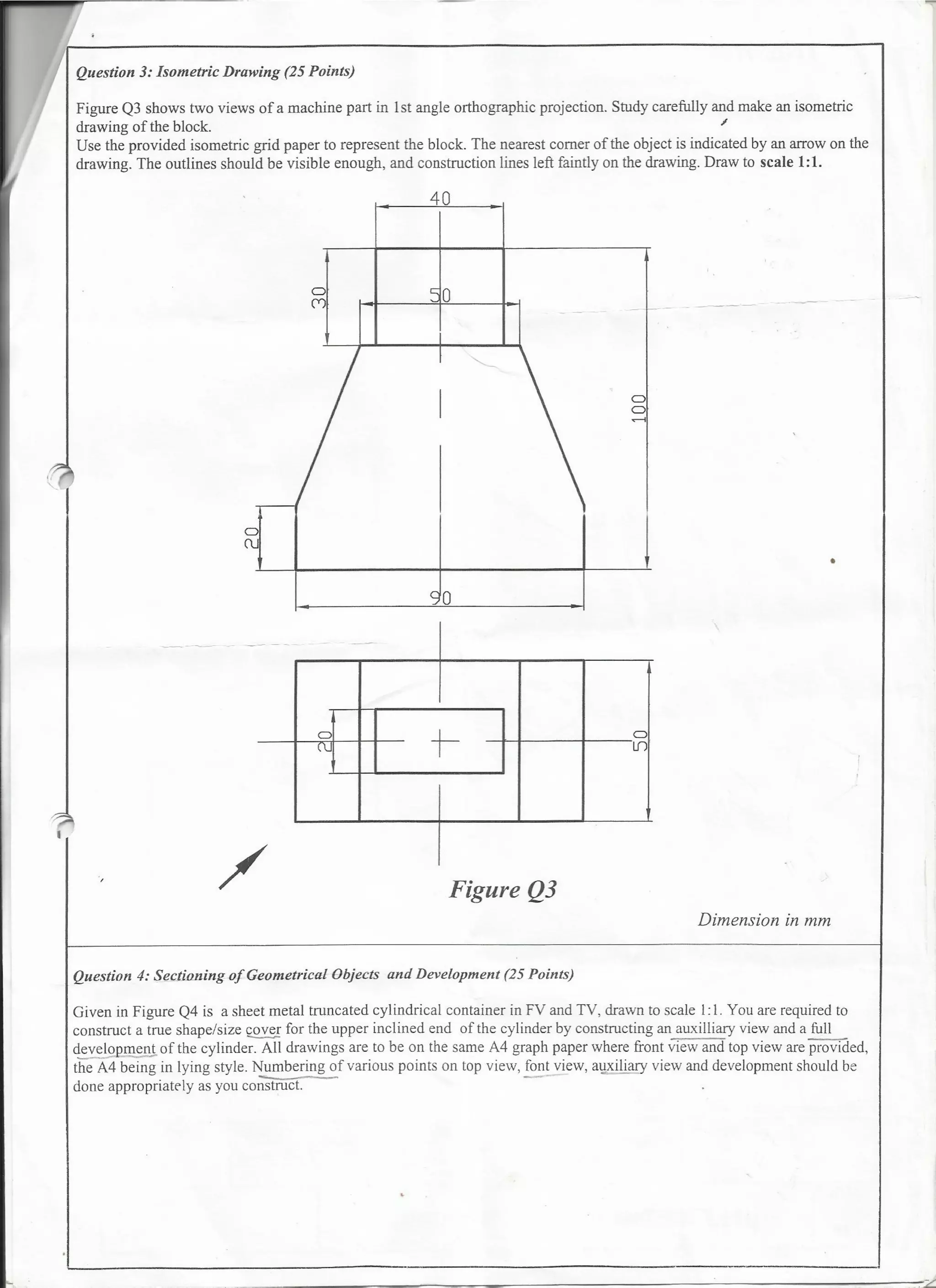 engineering drawing QUESTIONS paper | PDF