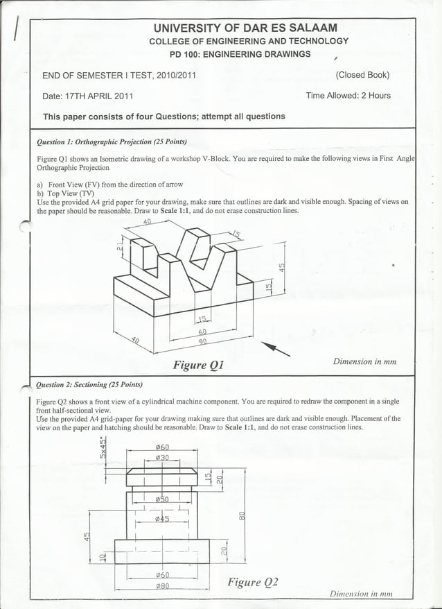 engineering drawing QUESTIONS paper | PDF