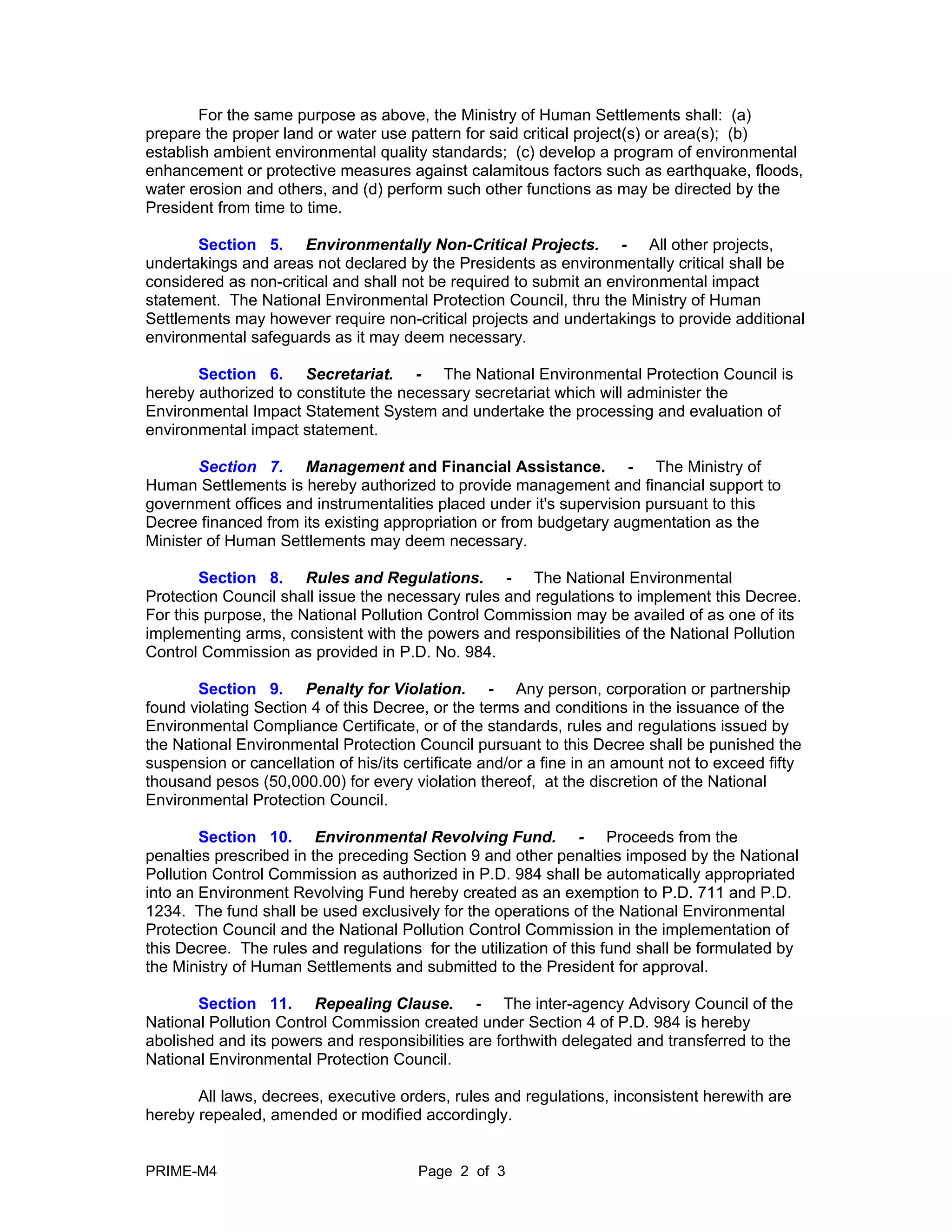 Environmental Laws PD 1586 | PDF