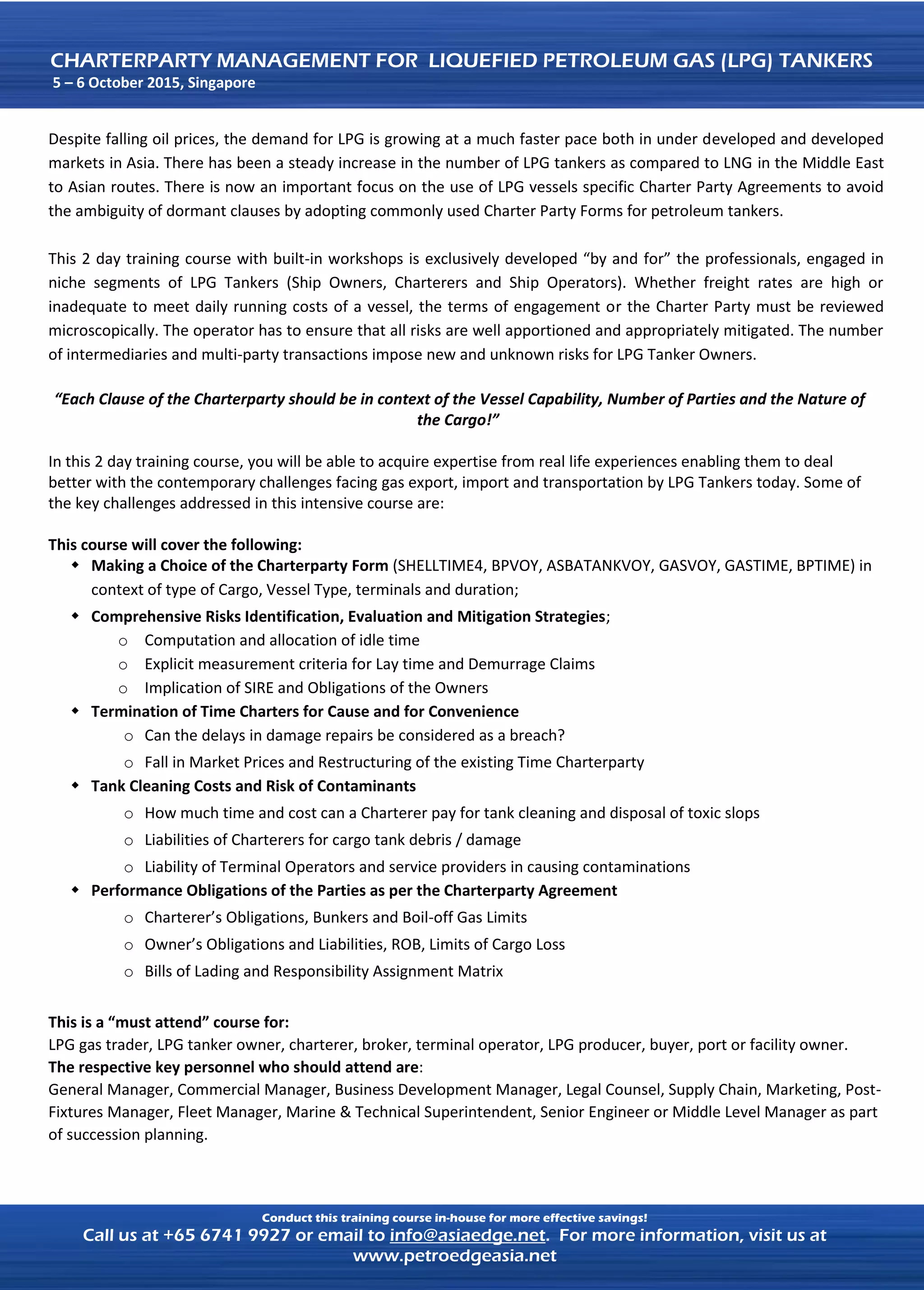 LPG charter party management | PDF