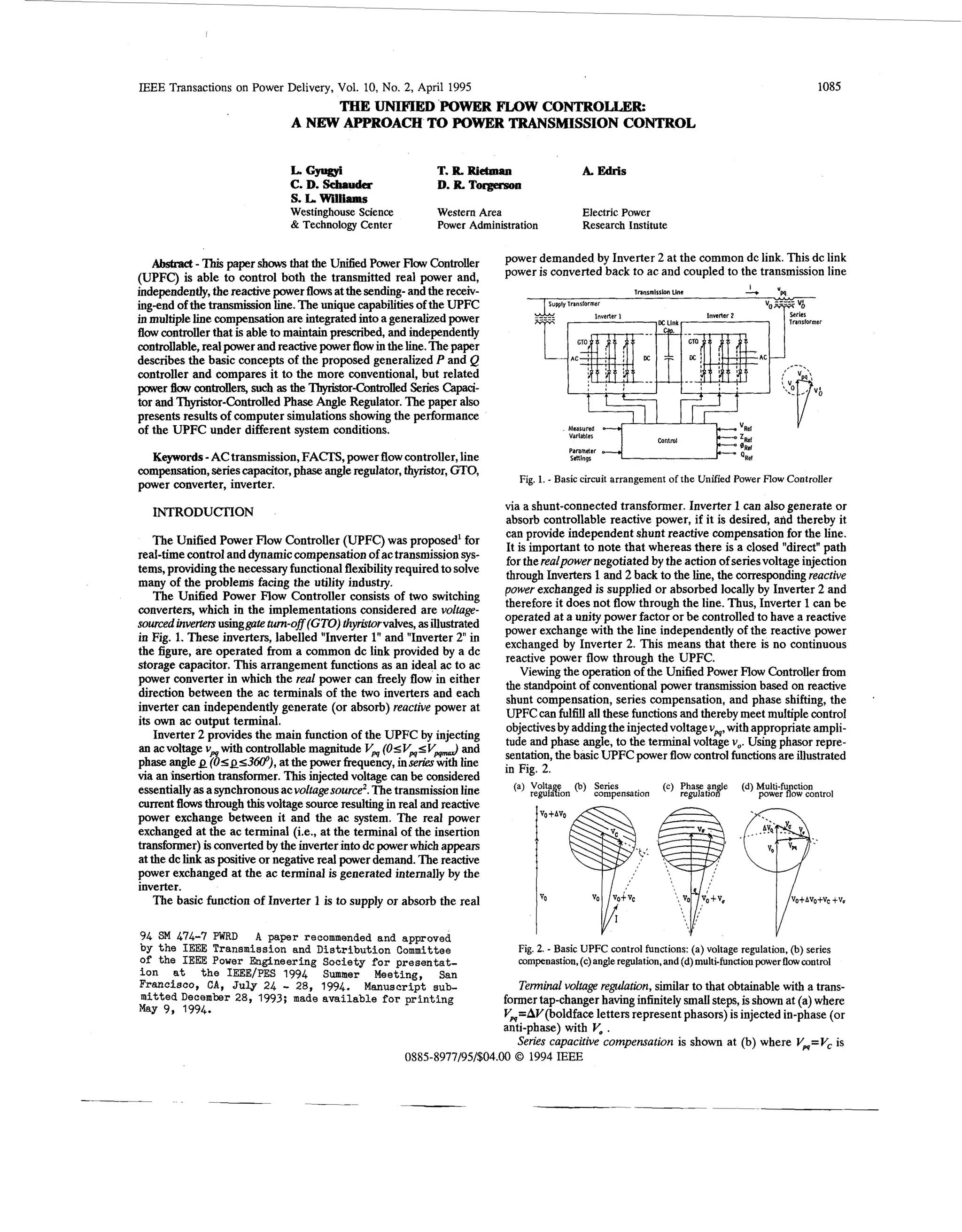 Pd 1995 10-2-the upfc a new approach to power transmission control | PDF