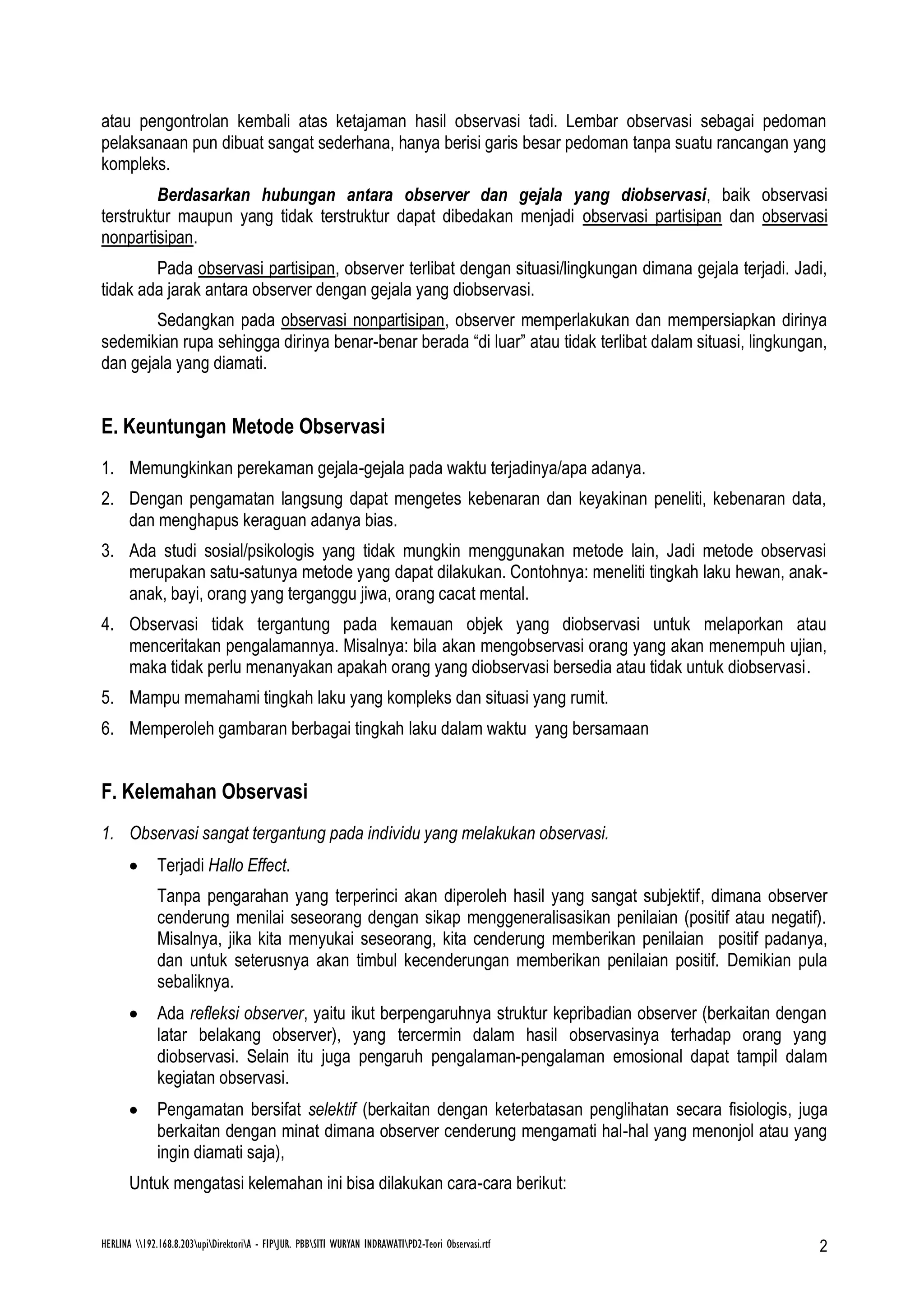 Pd2 teori observasi | PDF