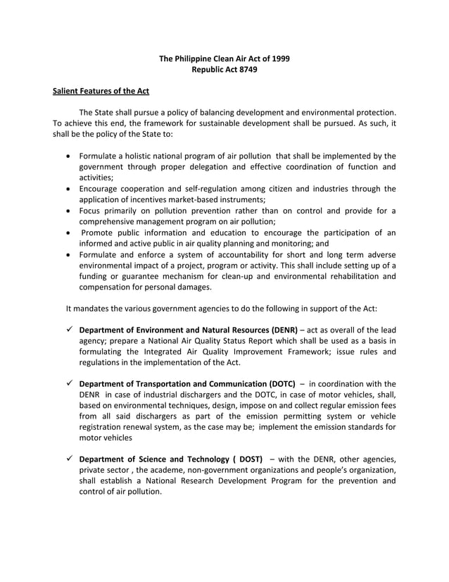 RA 8749 - Philippine Clean Air Act of 1999 | PDF | Environmental ...