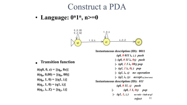 Automata theory - Push Down Automata (PDA) | PPTX