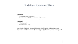 Automata theory - Push Down Automata (PDA) | PPTX