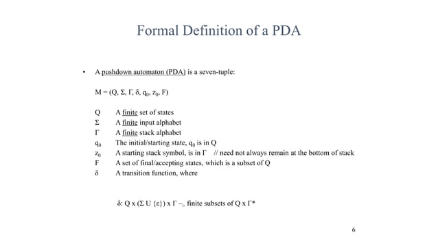 Automata theory - Push Down Automata (PDA) | PPTX
