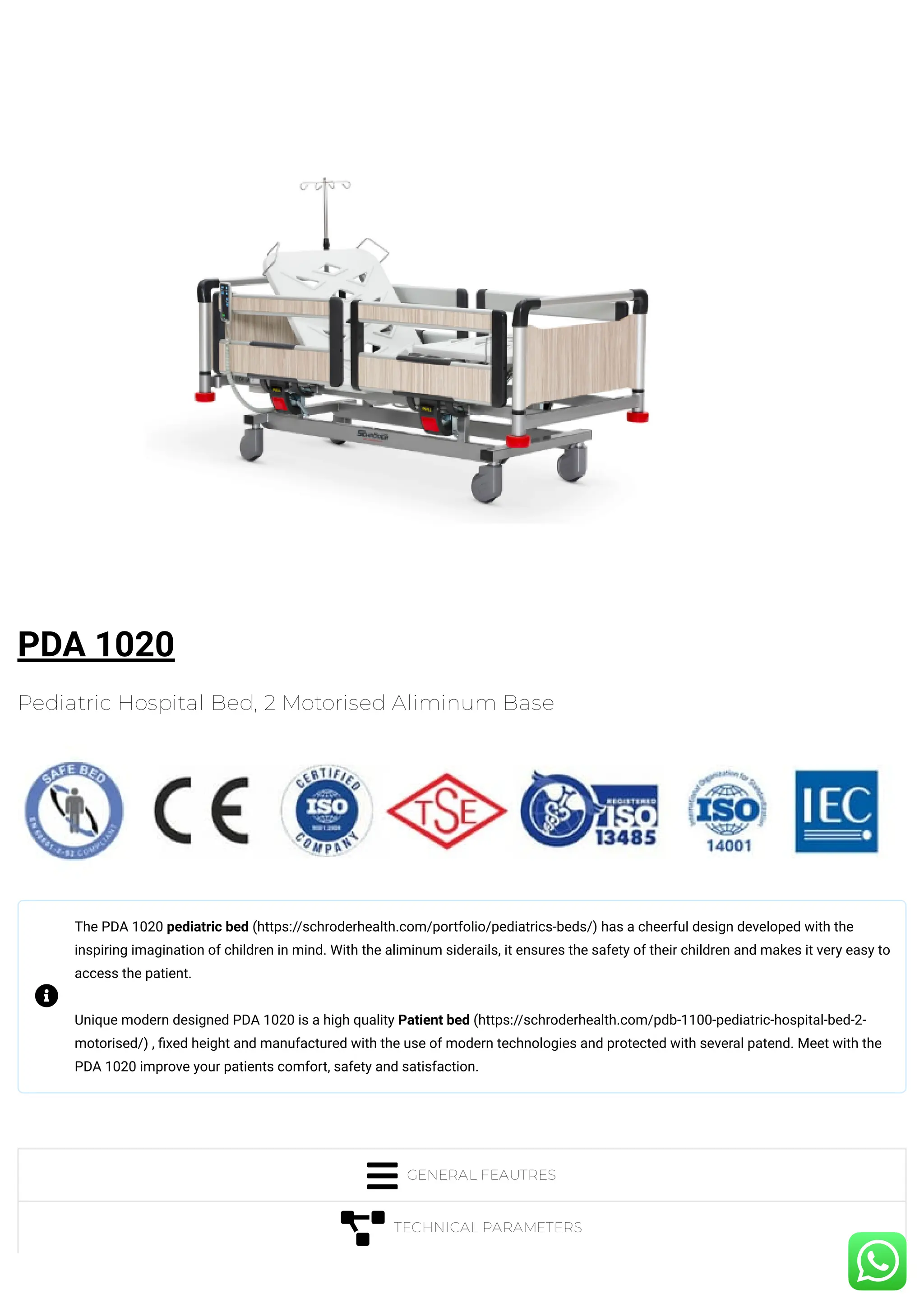 PDA 1020 Pediatric Bed 2 Motorised Aliminum | PDF
