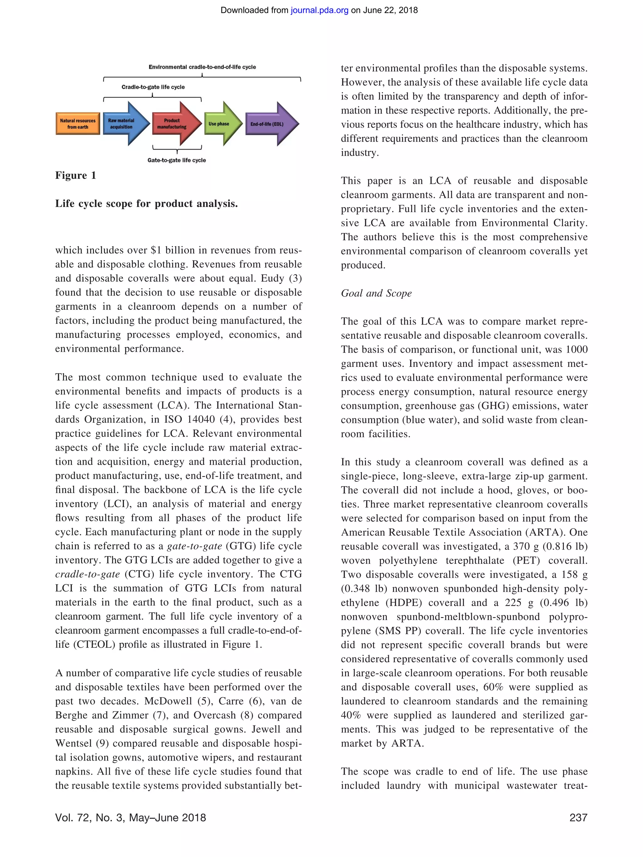 RESEARCH Life Cycle Assessment of Reusable and Disposable Cleanroom Coveralls | PDF