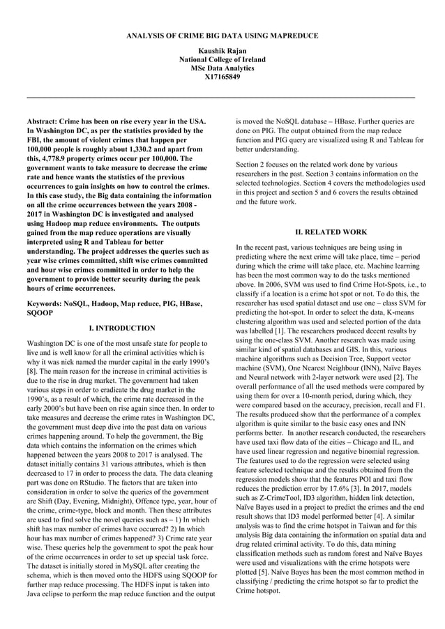 Analysis Of Crime Big Data Using Mapreduce Pdf Technology And Computing