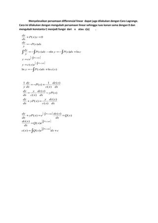 PDB Linier Orde Satu Nonhomogen | PDF