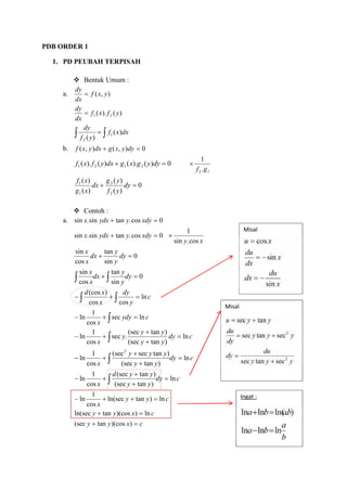 Persamaan Diferensial Biasa (PDB) Orde 1 | PDF