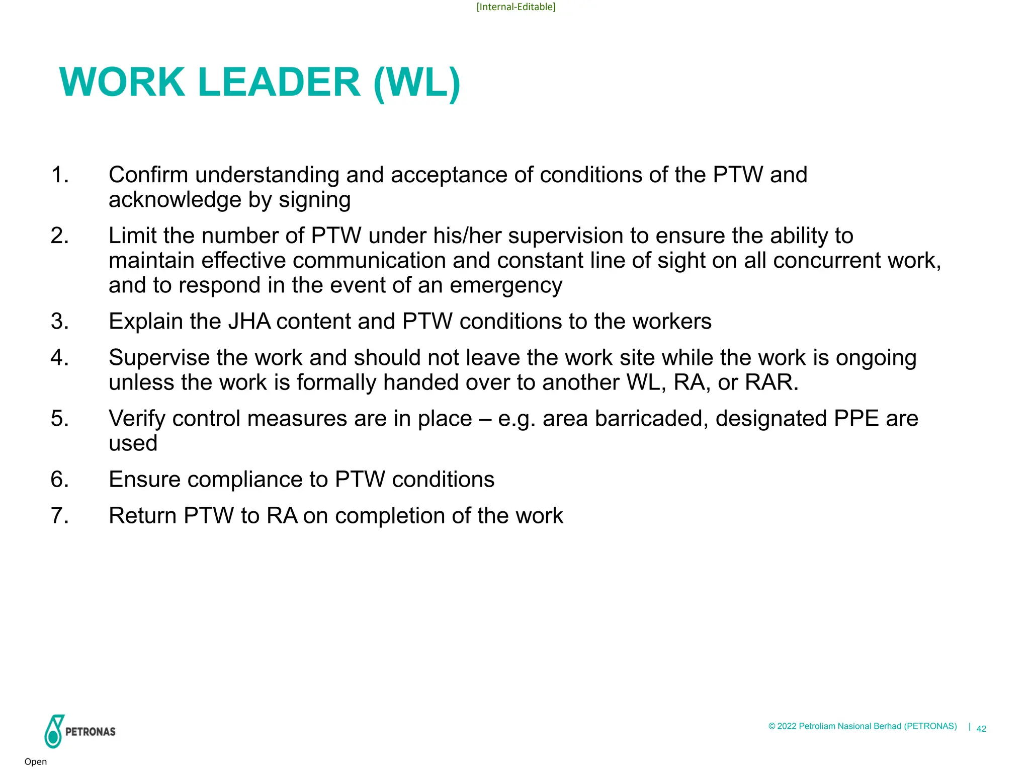 PDB PTW Work Leader, RA and oil and gas personnel | PDF