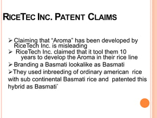 Patent rights for Basmati rice | PPT