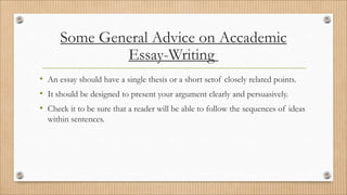 ADVICE ON ACADEMIC WRITING, University of Toronto | PPTX