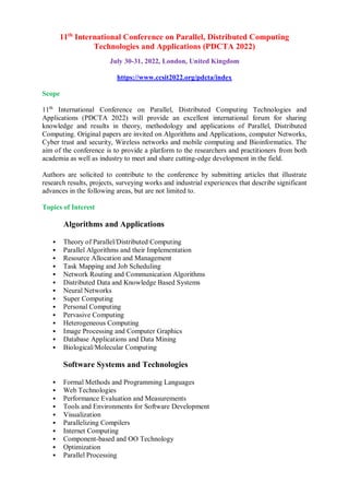 11 th International Conference on Parallel, Distributed Computing Technologies and Applications ...