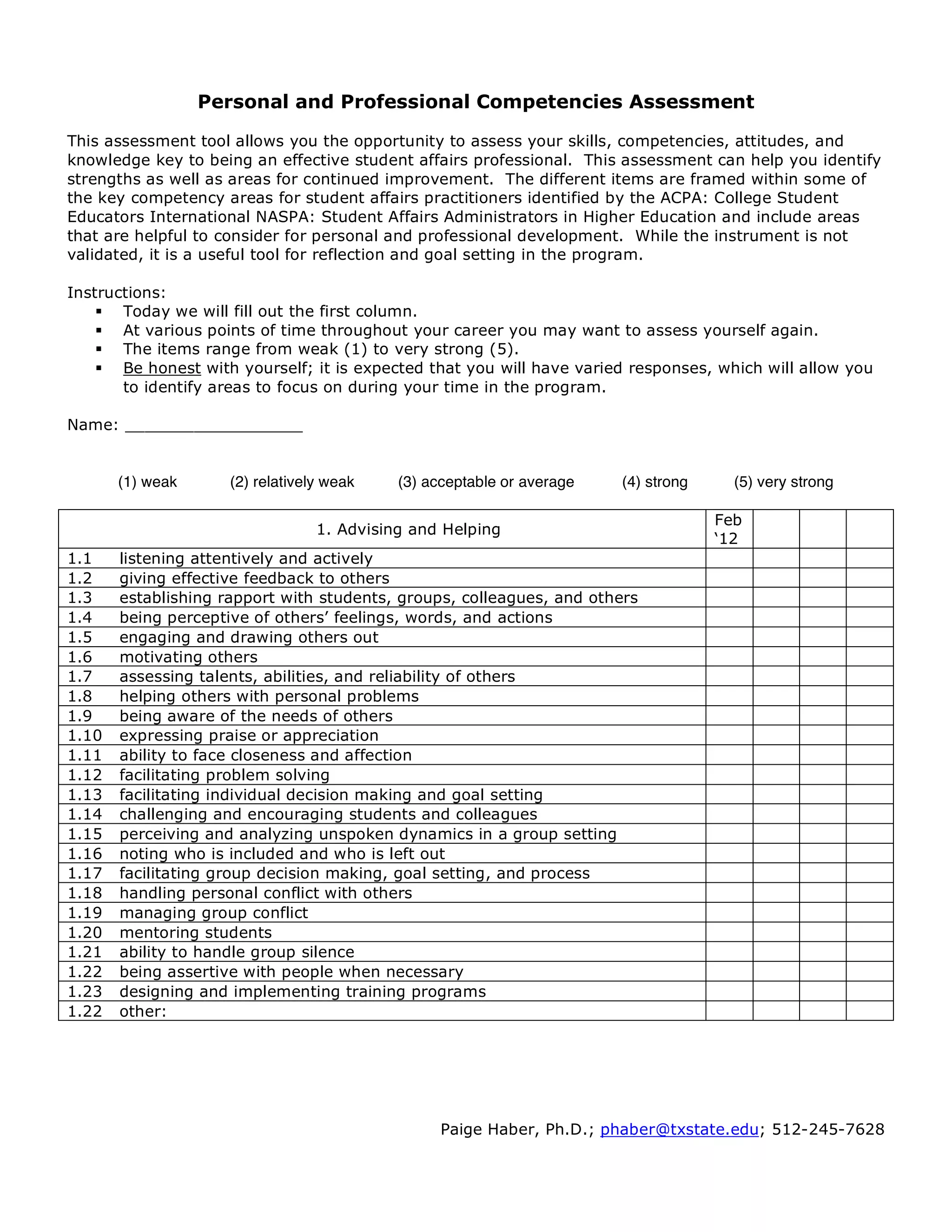 Professional Competency Areas Self Assessment | PDF