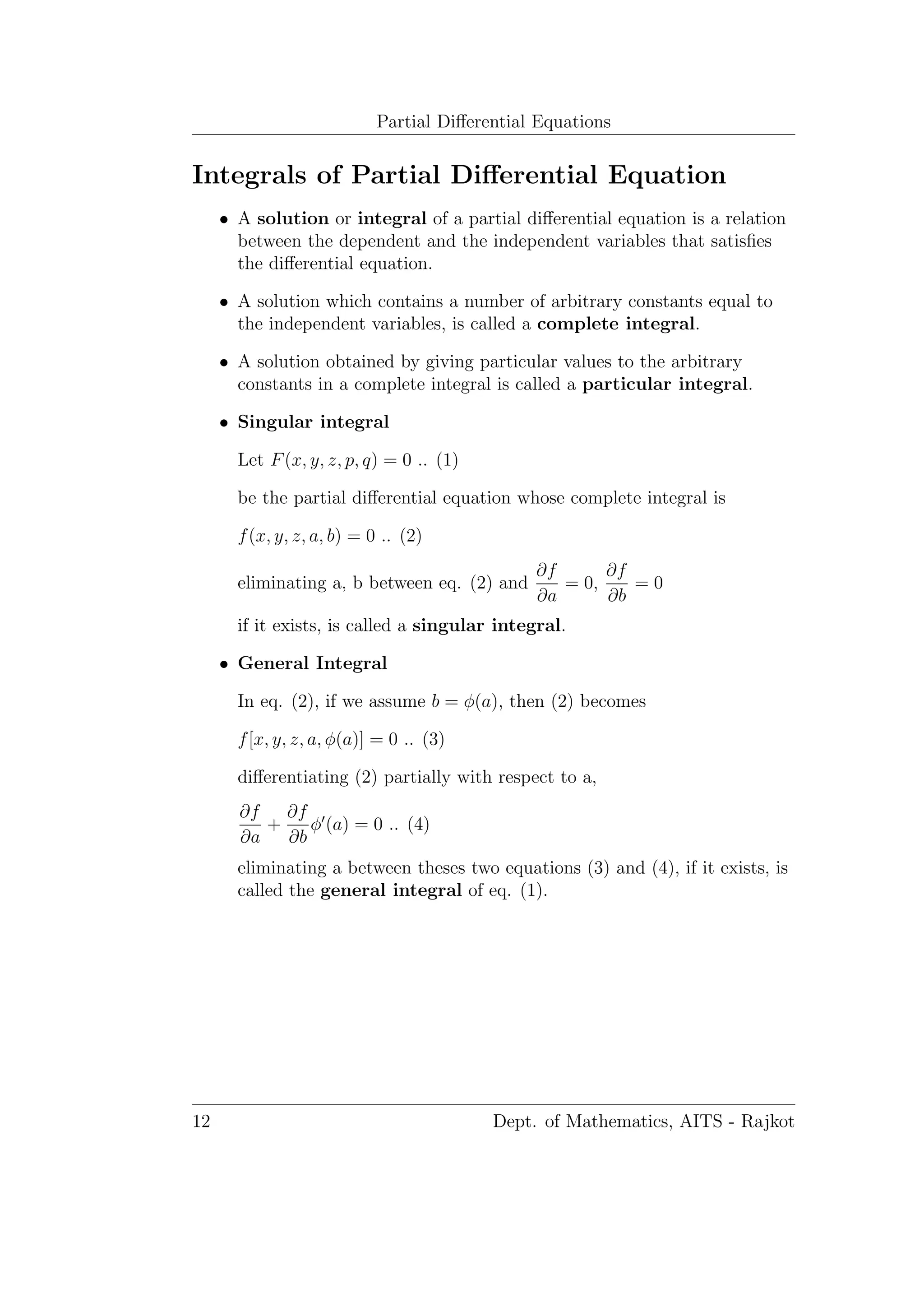 Partial Differential Equation - Notes | PDF