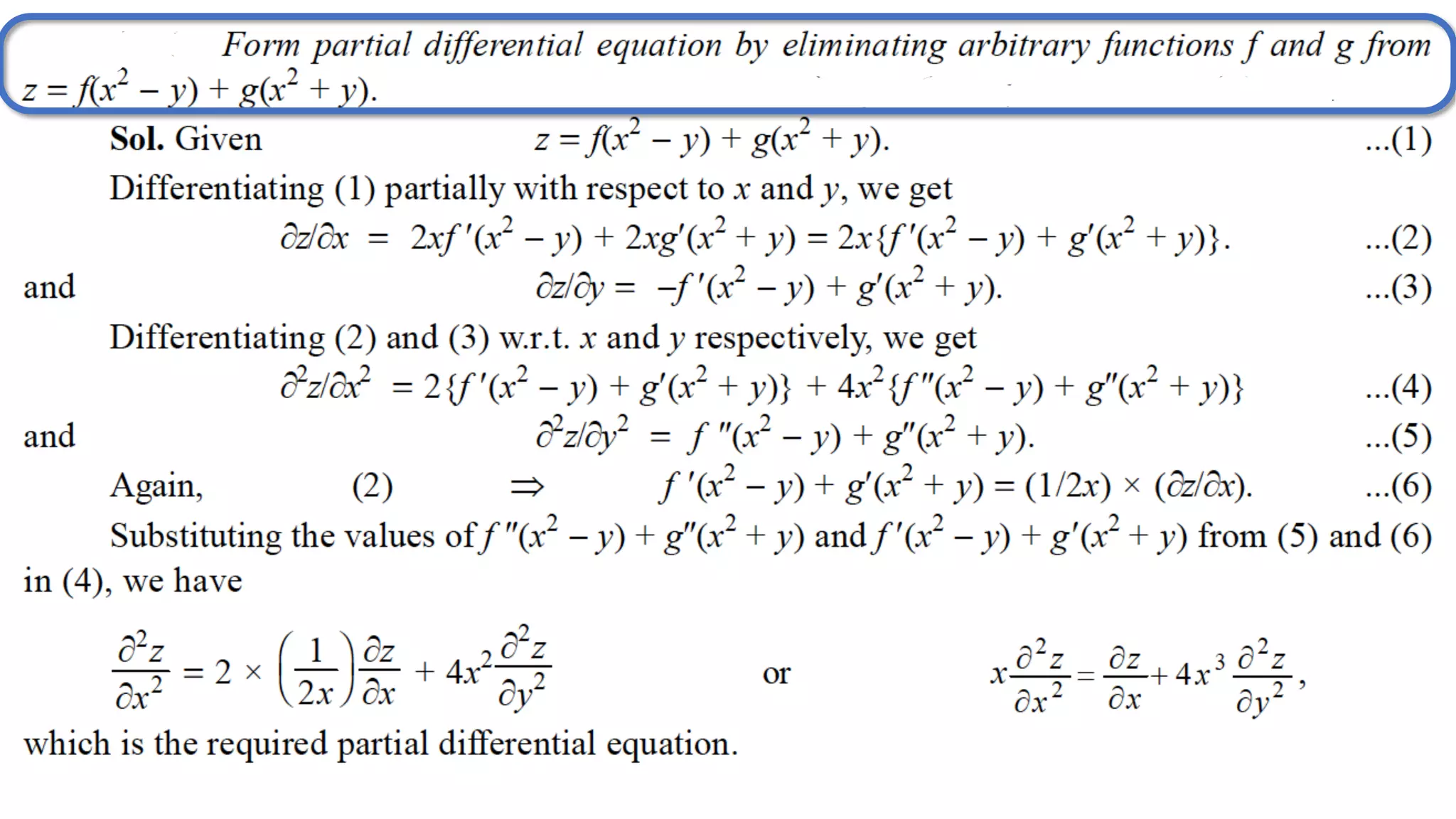 Partial Differential Equations::formation- rule 2(Elimination of ...