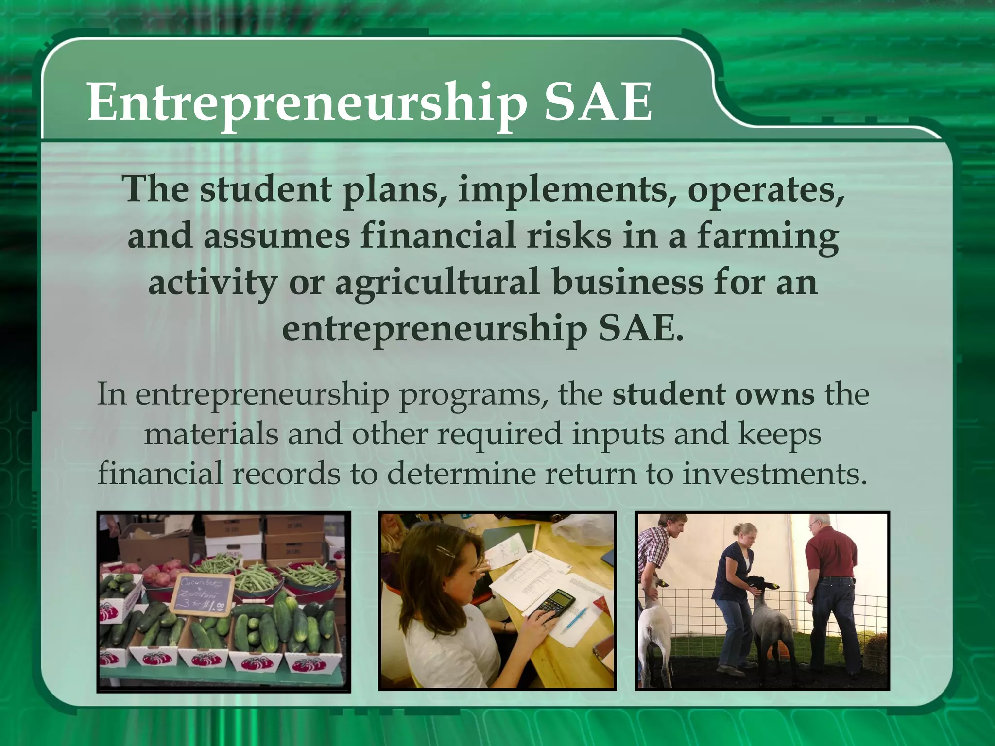 Pennsylvania Dept. of Ed. Supervised Agriculture Experience | PPT ...