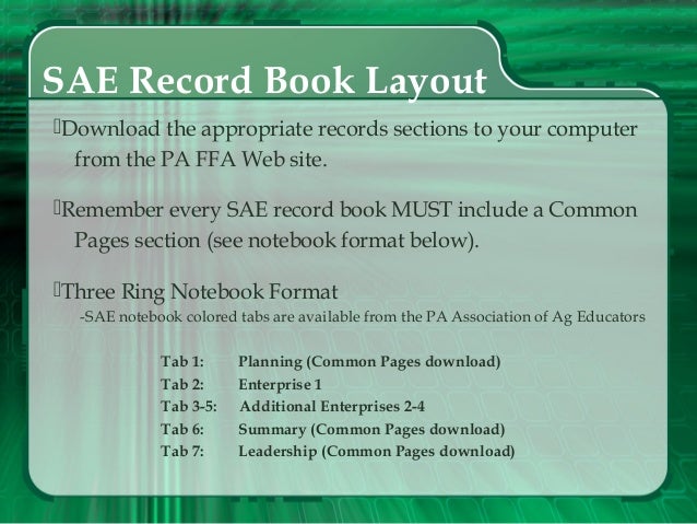 Pennsylvania Dept. of Ed. Supervised Agriculture Experience