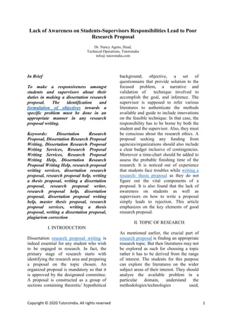 Lack of Awareness on Students Lead to Poor Research Proposal- Tutors ...