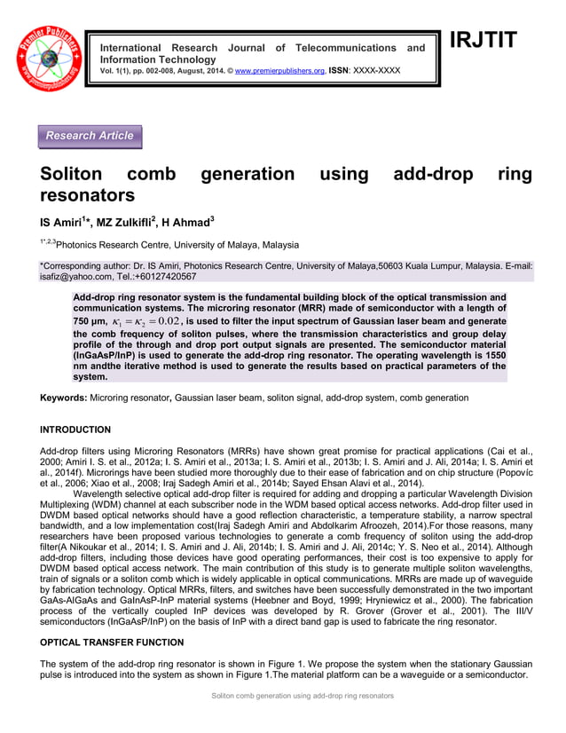 Soliton comb generation using add-drop ring resonators | PDF