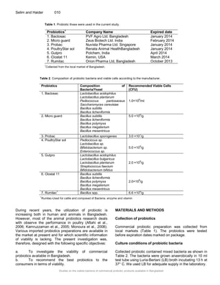 Studies on the viabile bacteria of commercial probiotic products ...