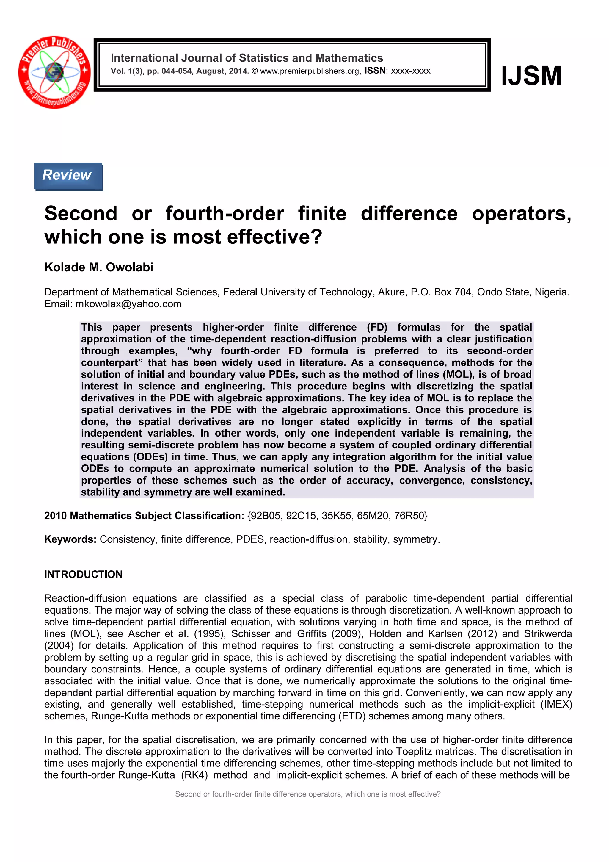 Second or fourth-order finite difference operators, which one is most effective? | PDF