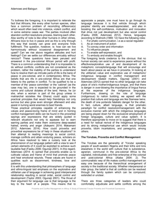 Proverbs and conflict management in Africa: A study of selected Yoruba proverbs and proverbial ...