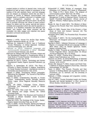 Proverbs and conflict management in Africa: A study of selected Yoruba proverbs and proverbial ...