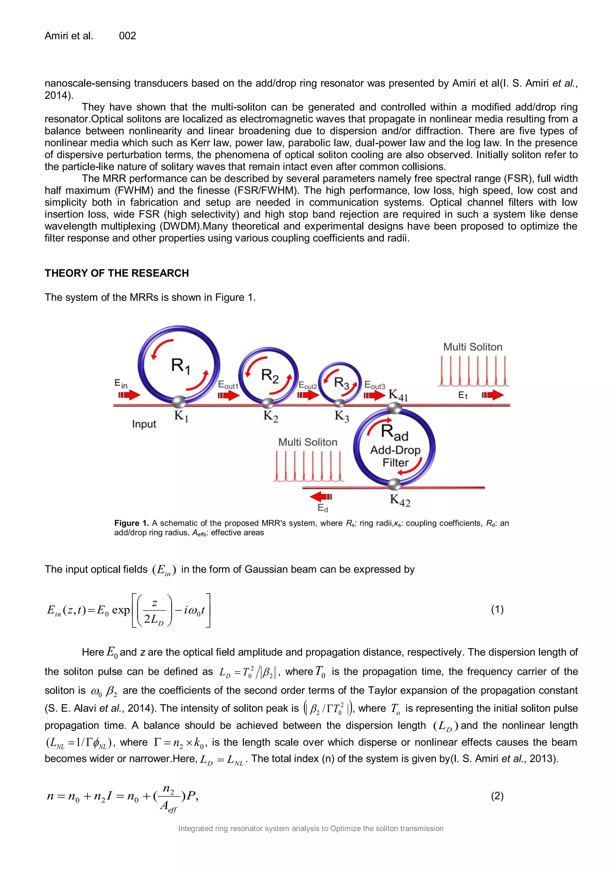 Integrated ring resonator system analysis to Optimize the soliton transmission | PDF